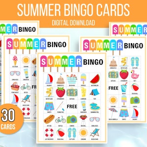 Summer Bingo, 30 Unique Printable Summer Bingo Cards, Summer Game ...