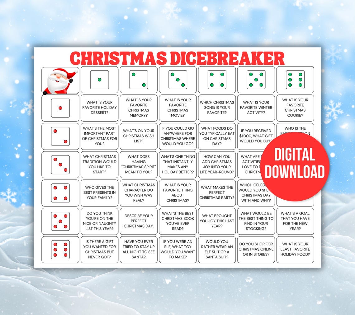 Christmas Dicebreaker, Icebreaker Game, Christmas Games, Christmas ...
