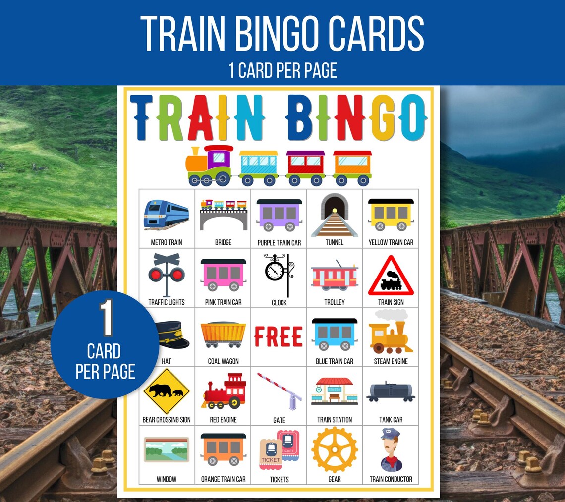 Train Bingo, 30 Printable Train Bingo Cards, Train Travel Bingo, Train ...