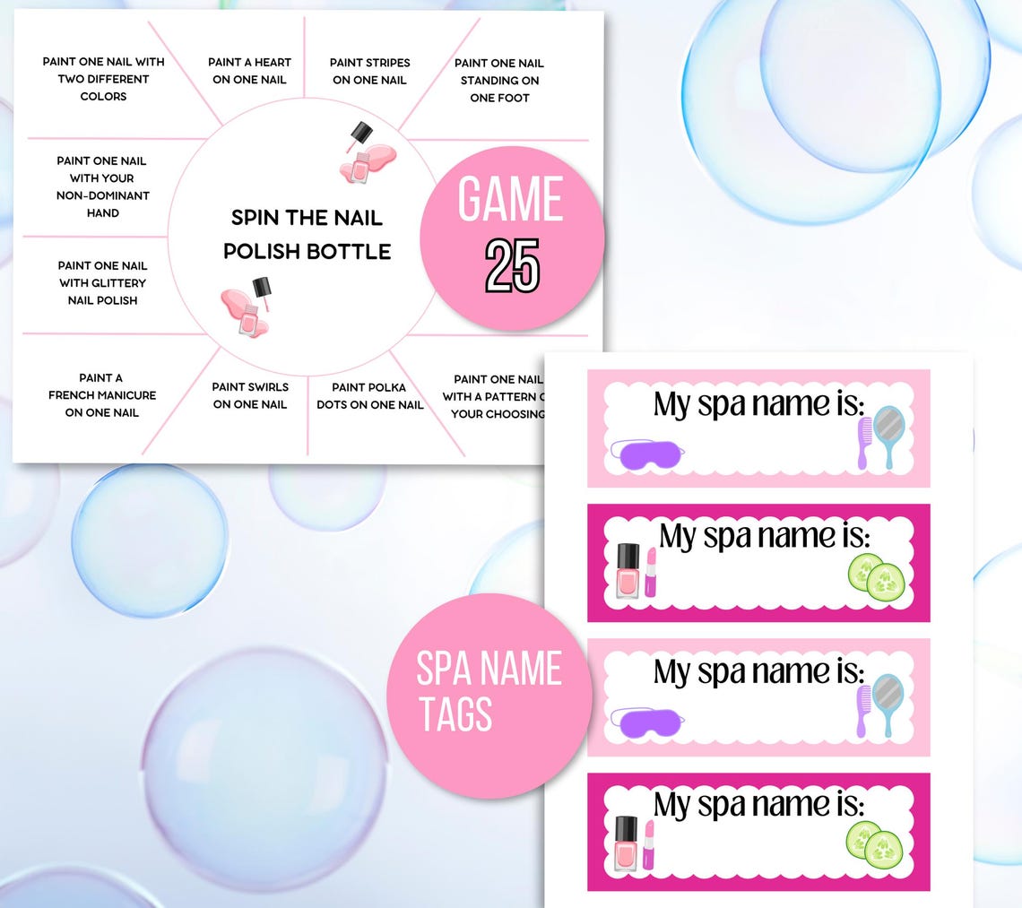 Spa Party Games Printable, Spa Party Activities, Girls Spa Party Games ...