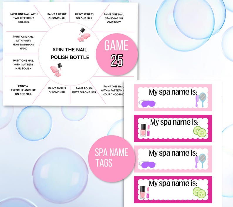 Spa Party Games Printable, Spa Party Activities, Girls Spa Party Games ...