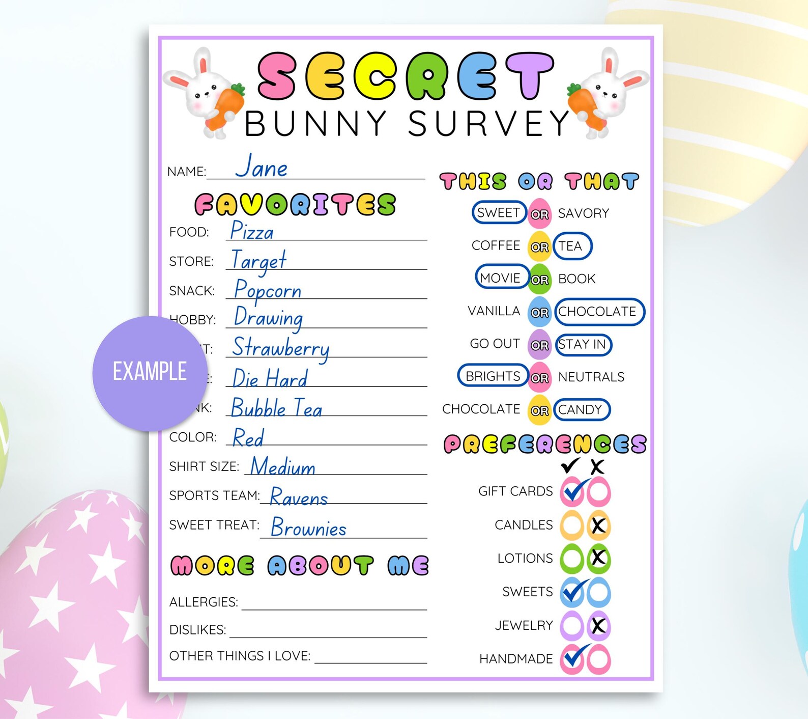 Easter Secret Bunny Survey, Easter Secret Gift Exchange, Secret Easter ...