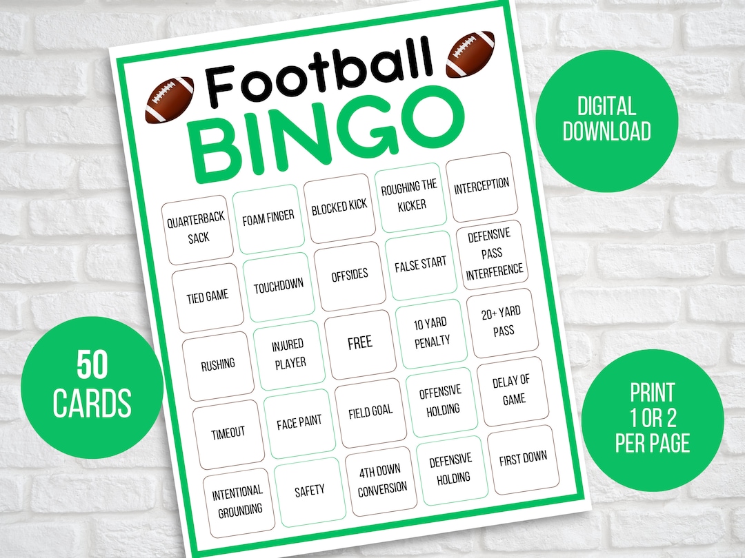 Football Bingo 50 Unique Printable Football Bingo Cards - Etsy