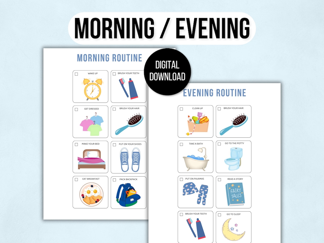 Kids Morning and Evening Routine Charts, Morning Routine for Kids ...