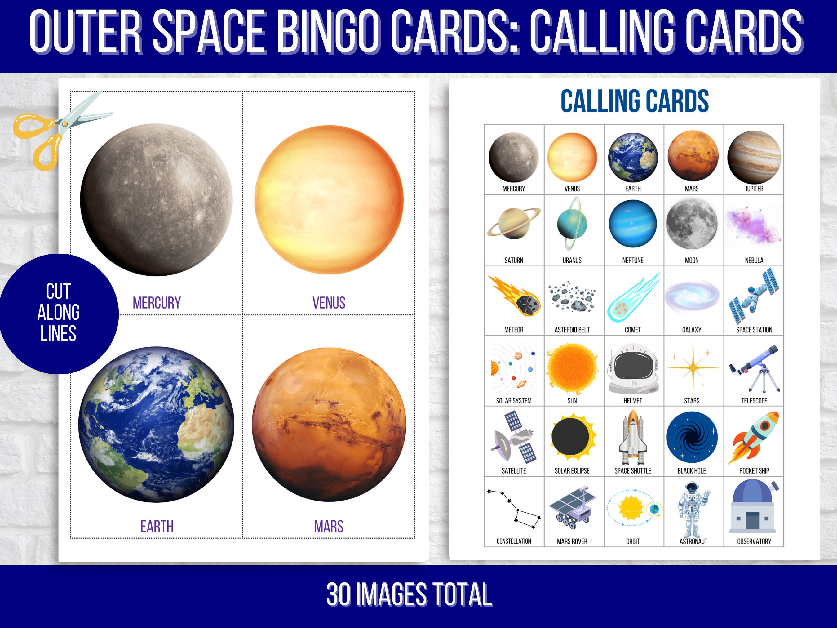 Outer Space Bingo Solar System Bingo Astronomy Bingo 40 - Etsy UK