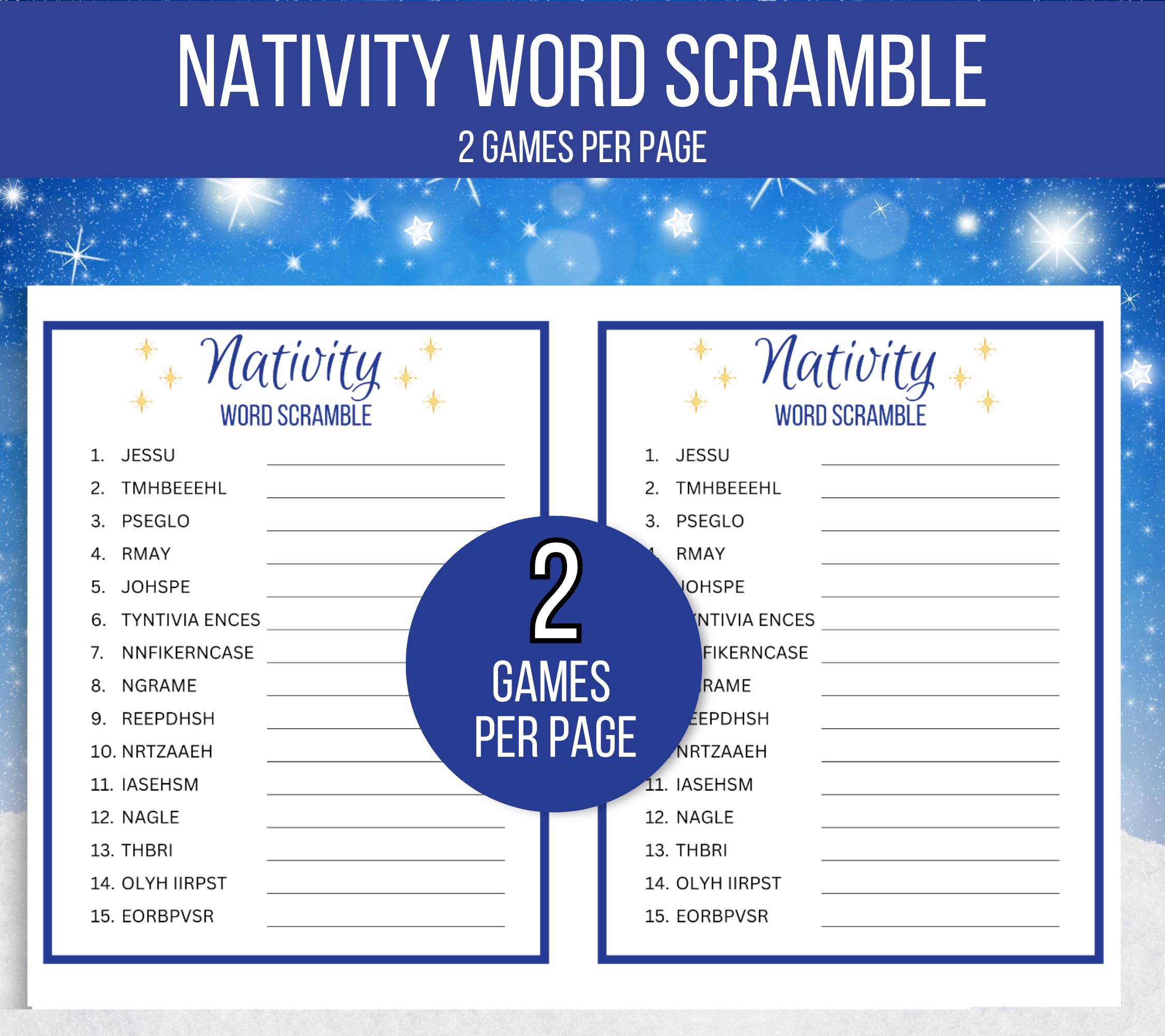 Nativity Word Scramble, Holiday Word Scramble, Christmas Word Scramble ...