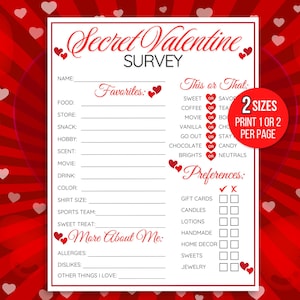 Secret Valentine Survey, Secret Valentine Gift Exchange, Printable ...