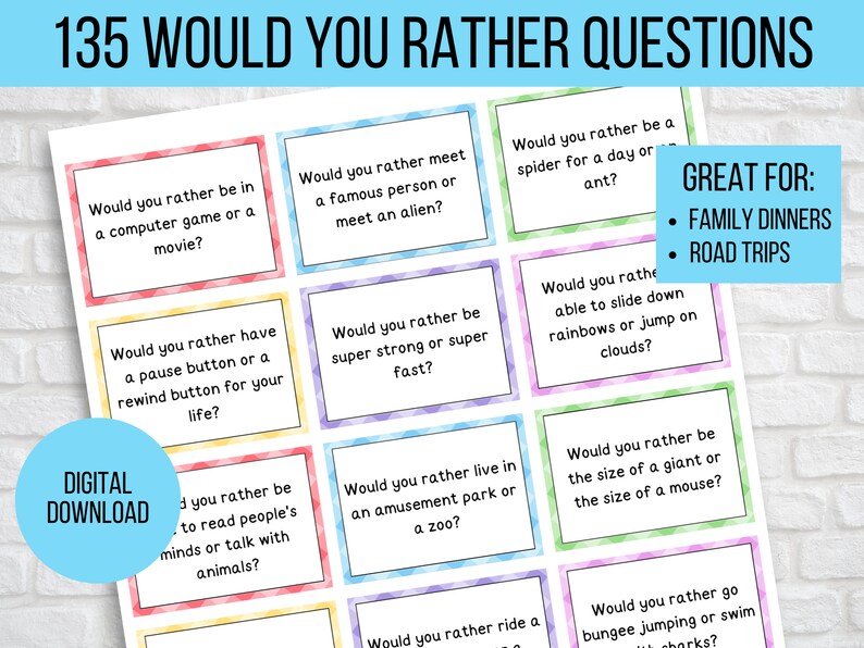 Would You Rather Questions for Kids Conversation Starters - Etsy Canada