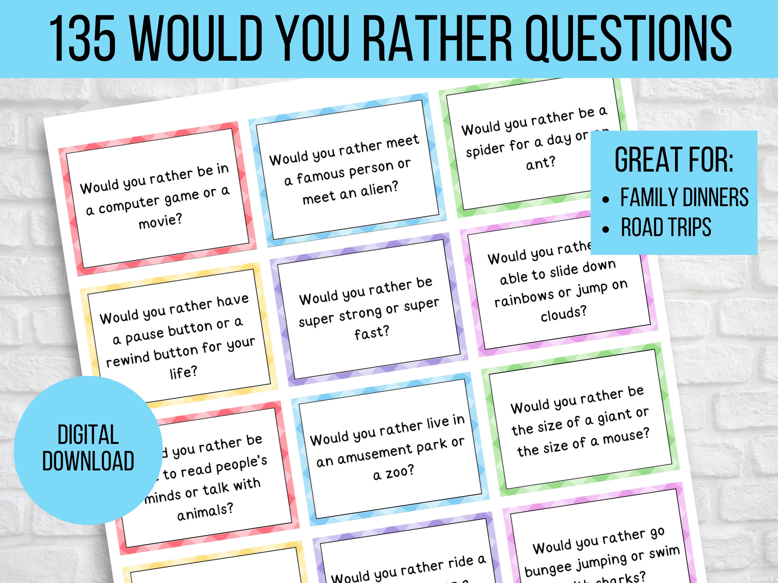 Would You Rather Questions for Kids Conversation Starters - Etsy Canada