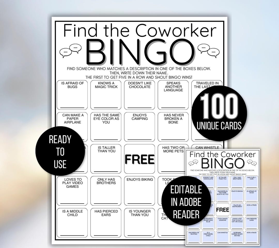 Coworker Bingo, Get to Know You Bingo, Employee Bingo Game, Find ...