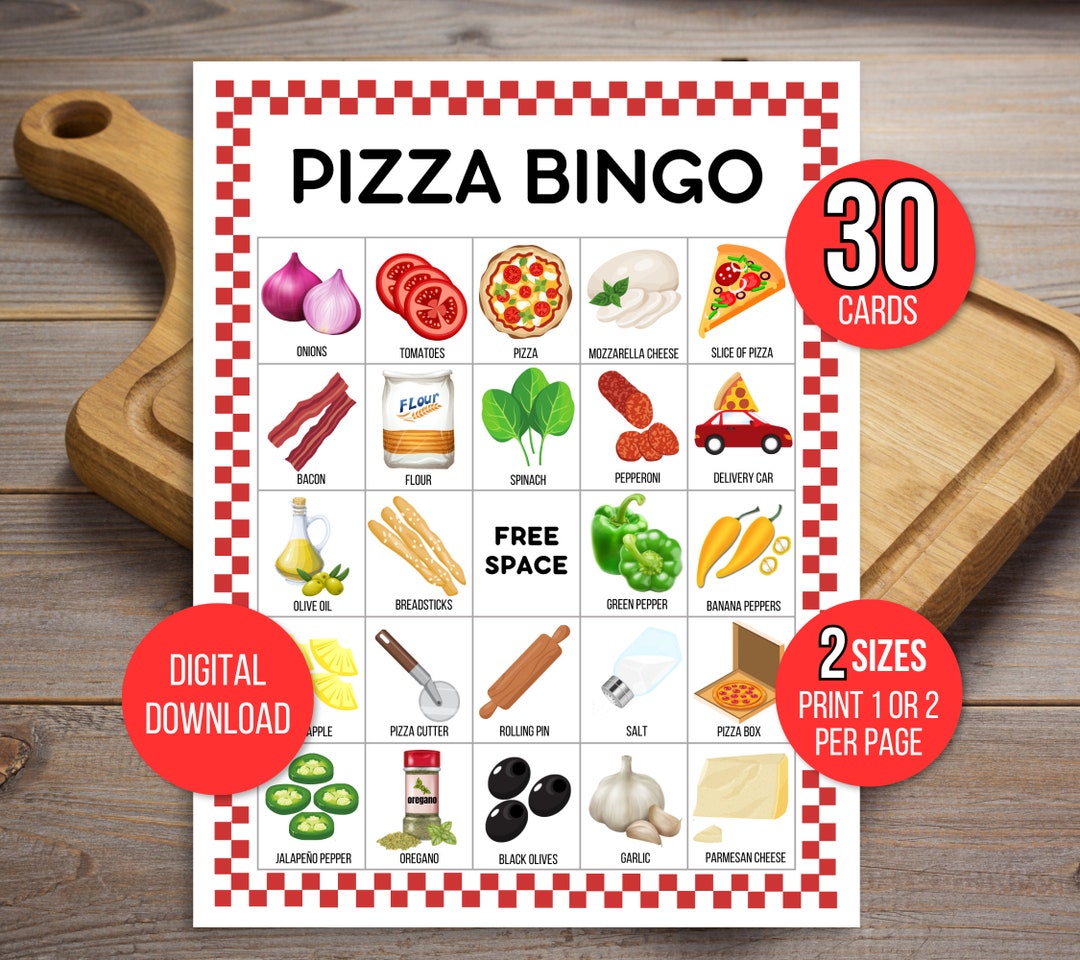 Pizza Bingo, Pizza Party Bingo, 30 Printable Pizza Bingo Cards, Pizza ...
