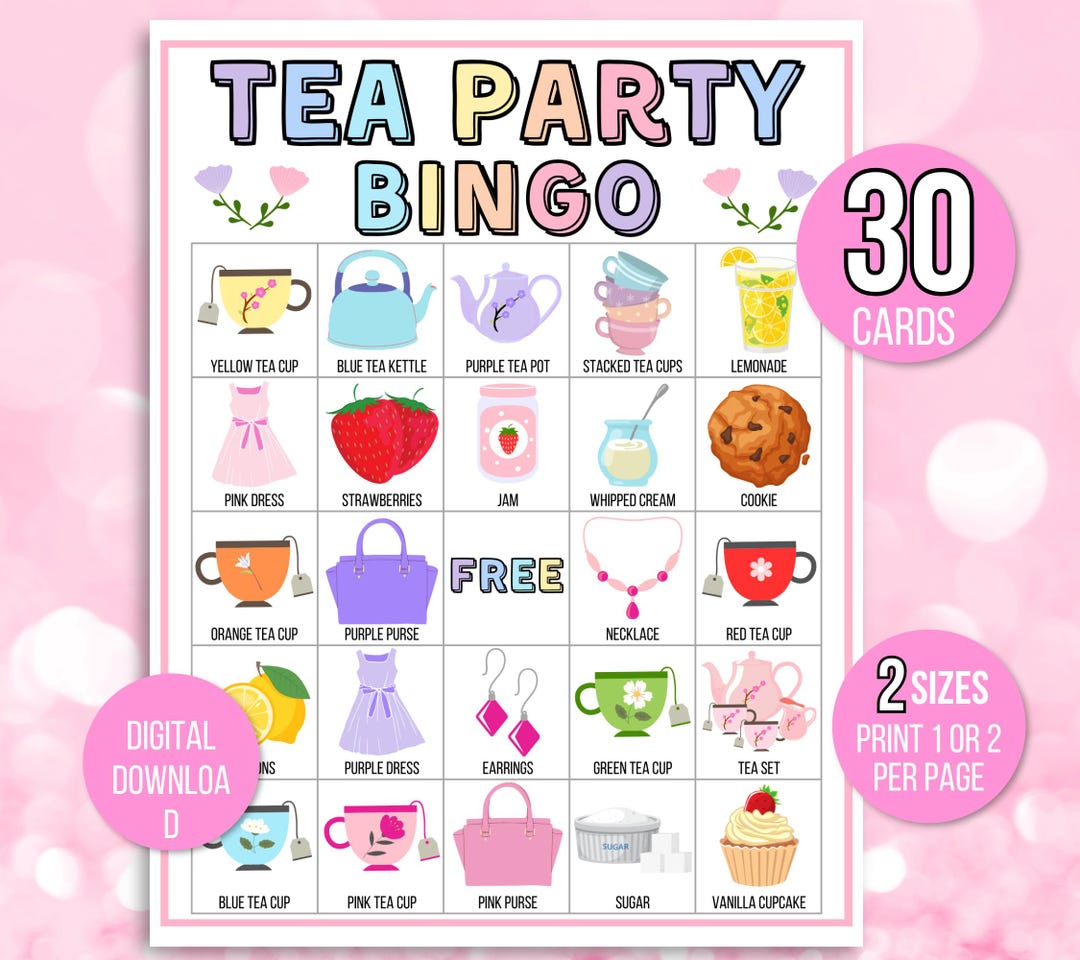Tea Party Bingo, 30 Printable Tea Party Bingo Cards, Tea Party Game ...