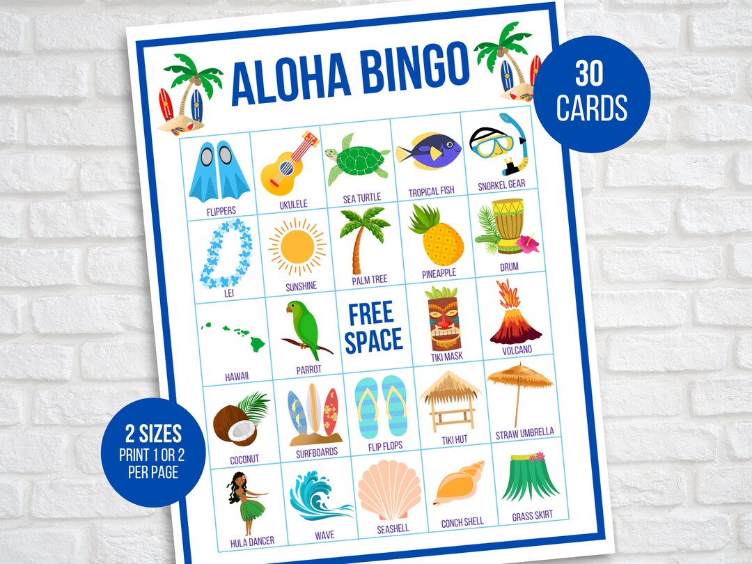 Aloha Bingo Luau Bingo Hawaiian Bingo 30 Printable Luau - Etsy