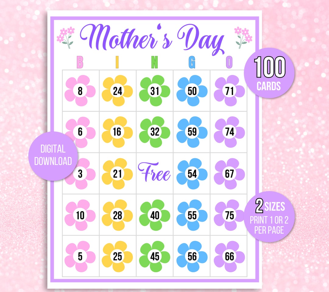 Mother's Day Bingo, 100 Mother's Day Bingo Cards, Mother's Day Activity ...
