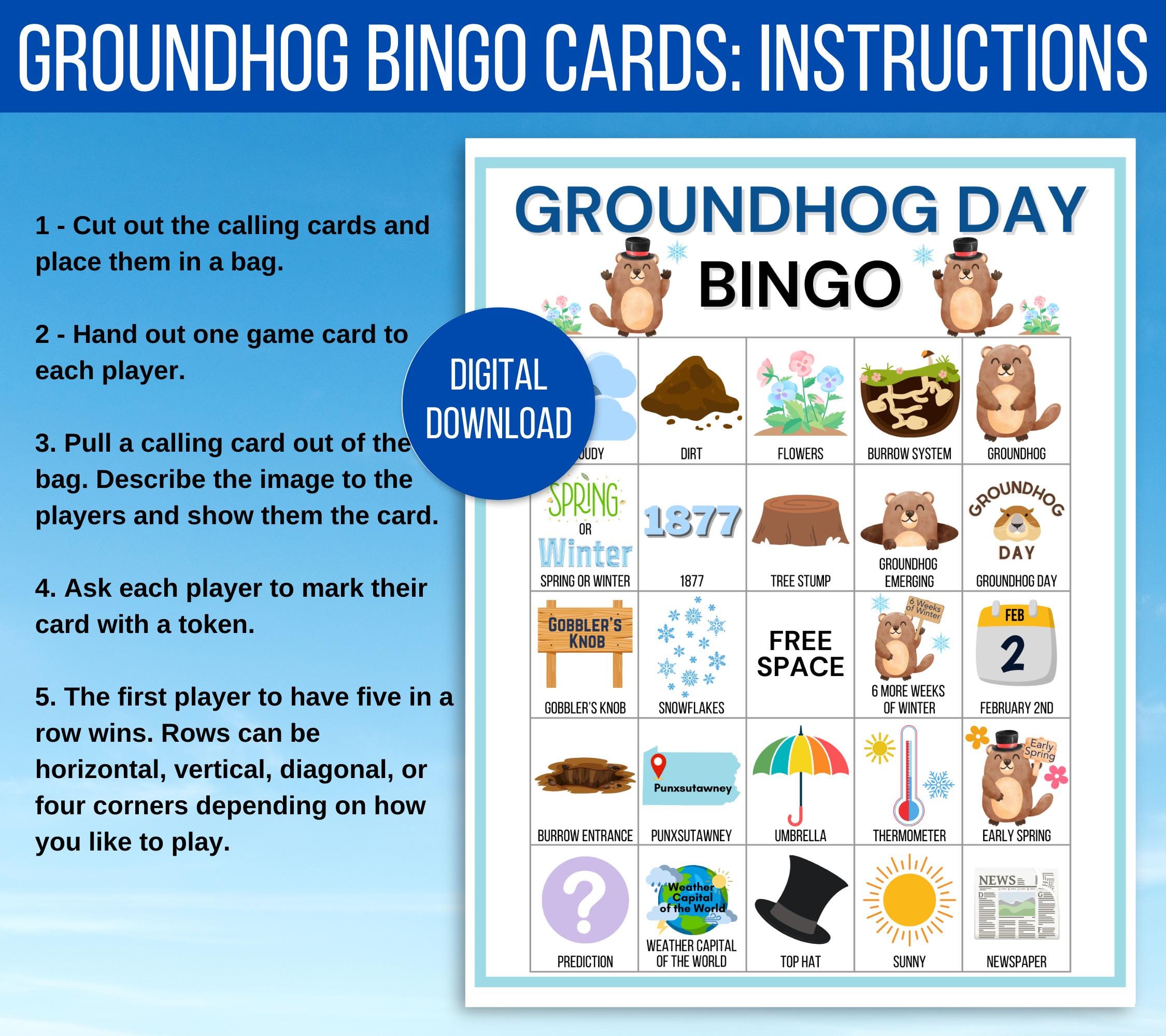 Groundhog Day Bingo, 30 Printable Groundhog Day Bingo Cards, Groundhog ...