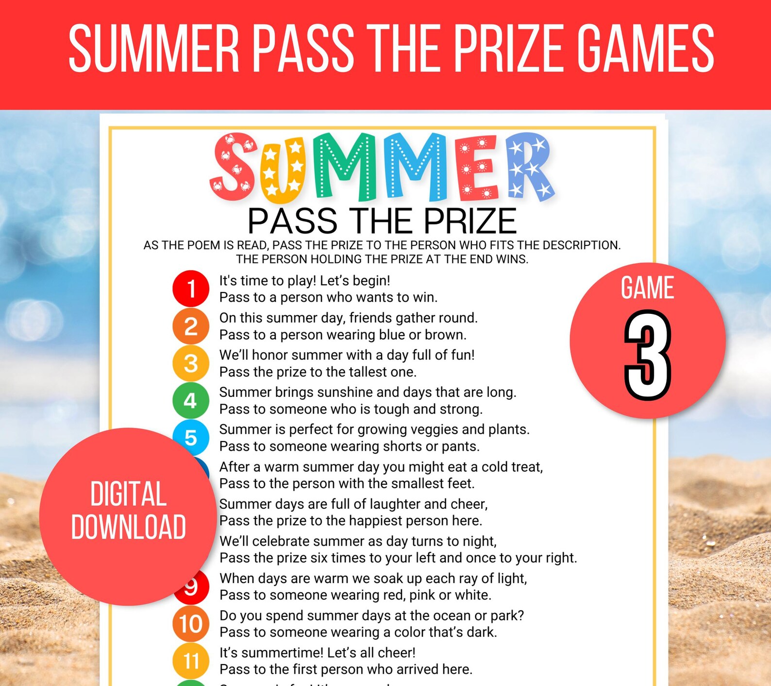Summer Left Right Game, Summer Left Right Poem, Summer Pass the Prize ...