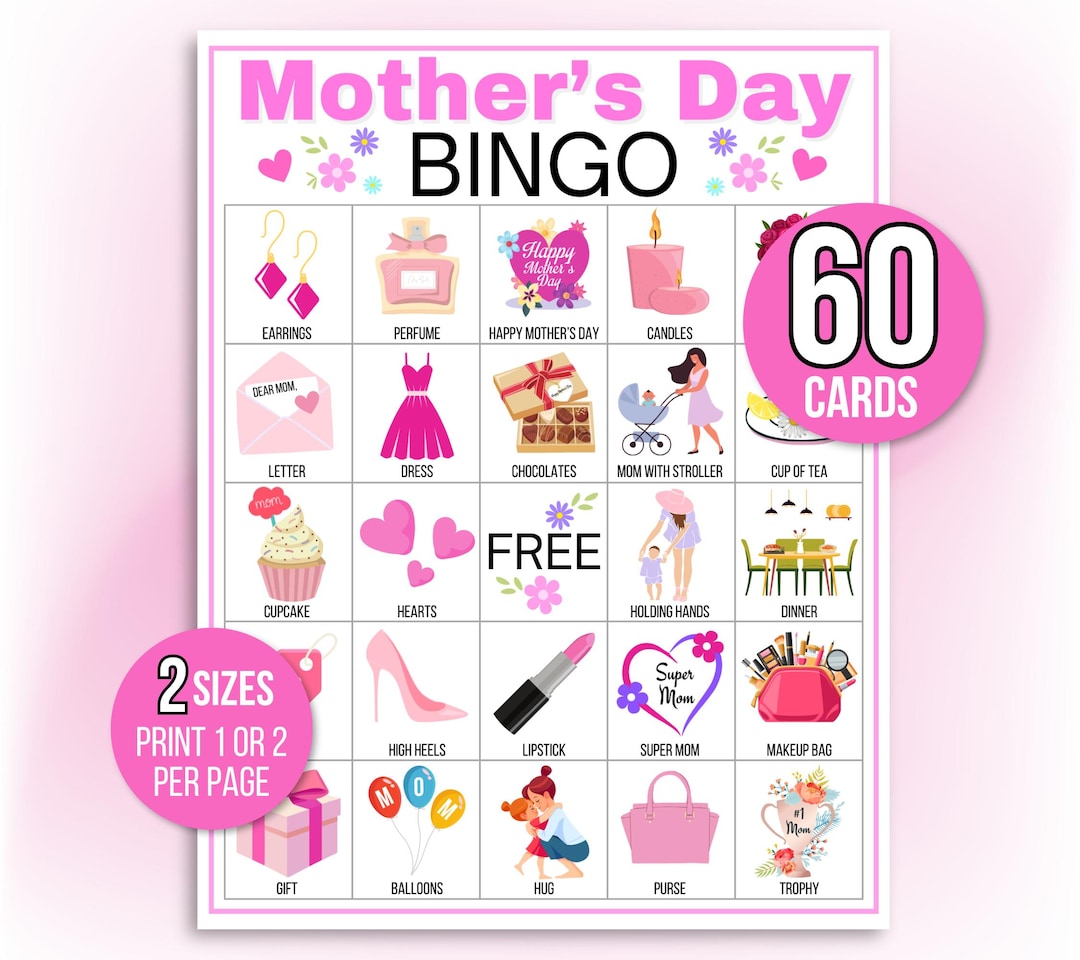 Printable Mother's Day Bingo, 60 Mother's Day Bingo Cards, Mother's Day ...
