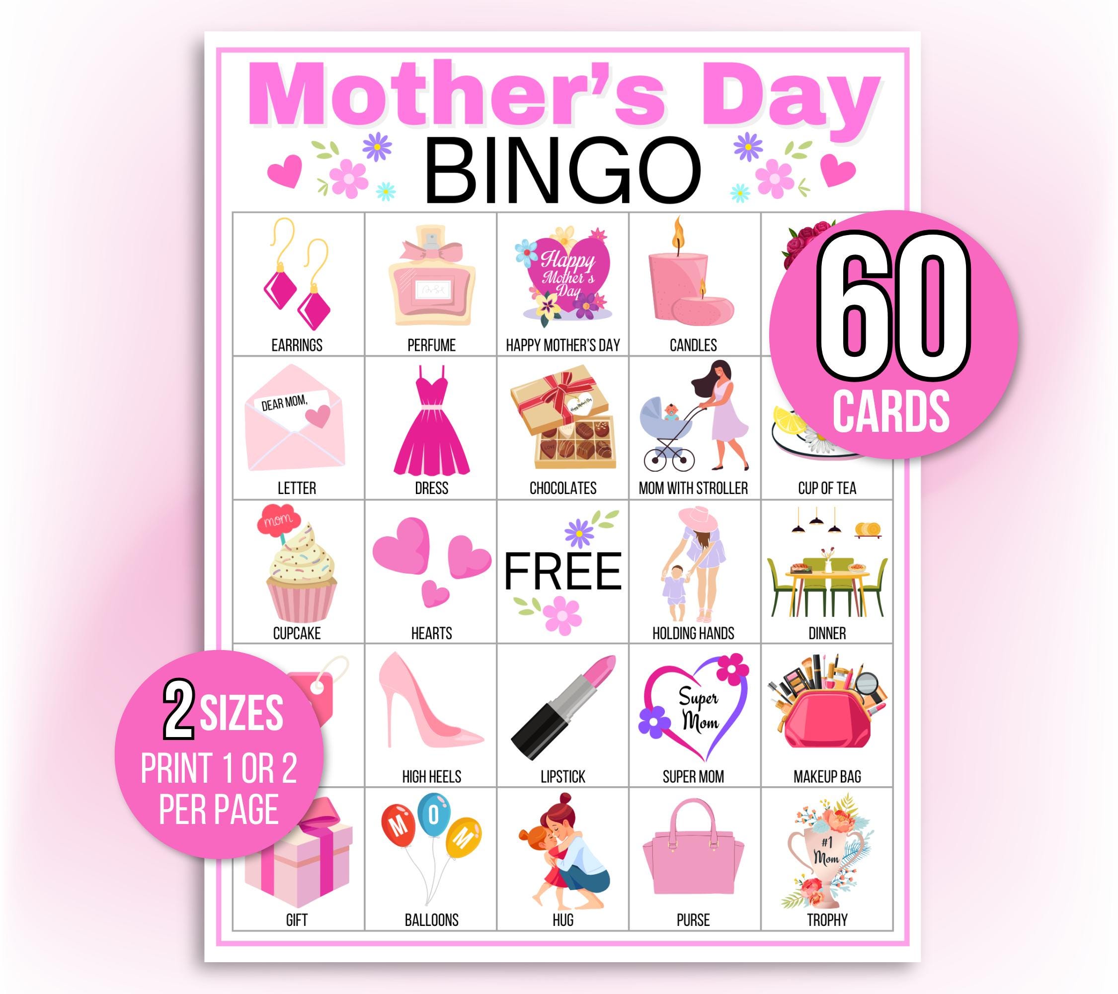 Printable Mother's Day Bingo, 60 Mother's Day Bingo Cards, Mother's Day ...