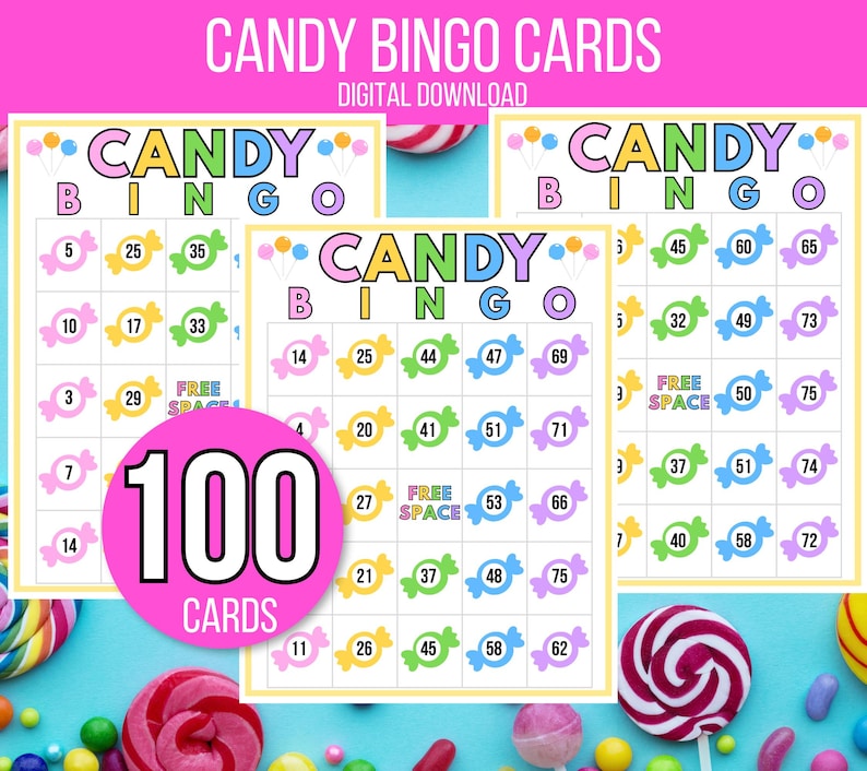 Candy Bingo, 100 Printable Candy Bingo Cards, Sweet Treats Bingo, Candy ...