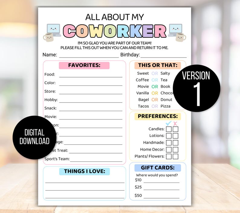 Employee Favorite Things Survey, All About My Coworker, Employee ...