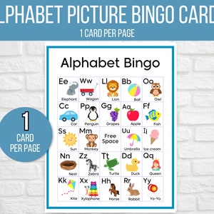 Picture Alphabet Bingo, 30 Printable Alphabet Bingo Cards, ABC Practice ...