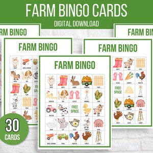 Farm Bingo, 30 Printable Farm Bingo Cards, Barnyard Bingo, Barnyard ...
