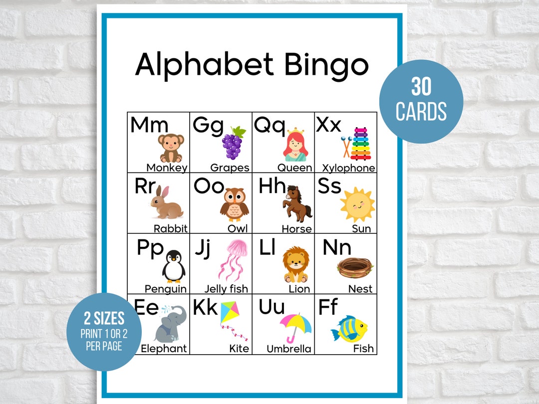 Picture Alphabet Bingo, 30 Printable Alphabet Bingo Cards, ABC Practice ...