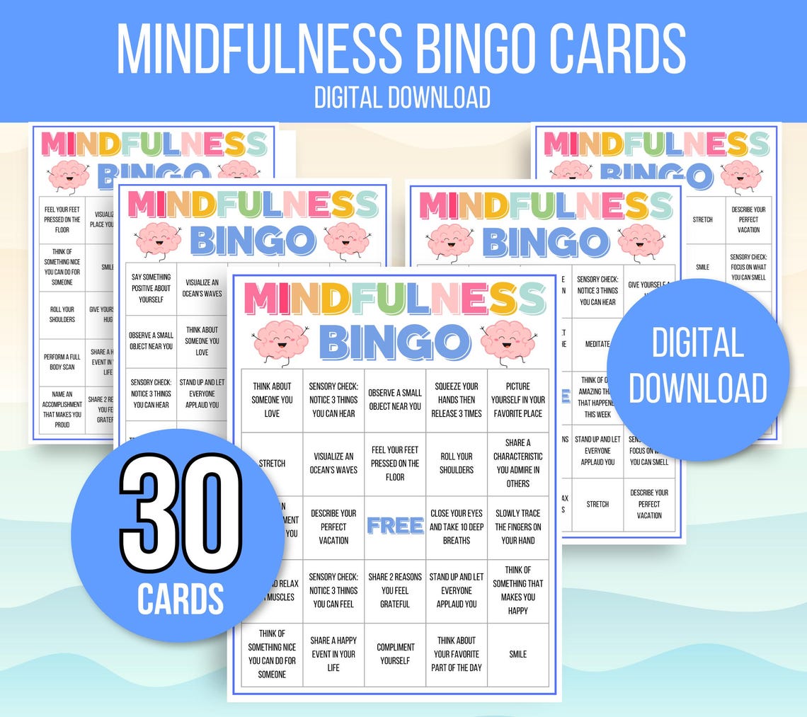 Mindfulness Bingo, 30 Mindfulness Bingo Cards for Kids, Gratitude Bingo ...