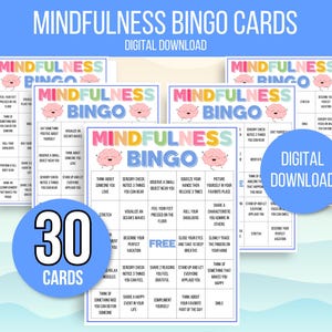 Mindfulness Bingo, 30 Mindfulness Bingo Cards for Kids, Gratitude Bingo ...