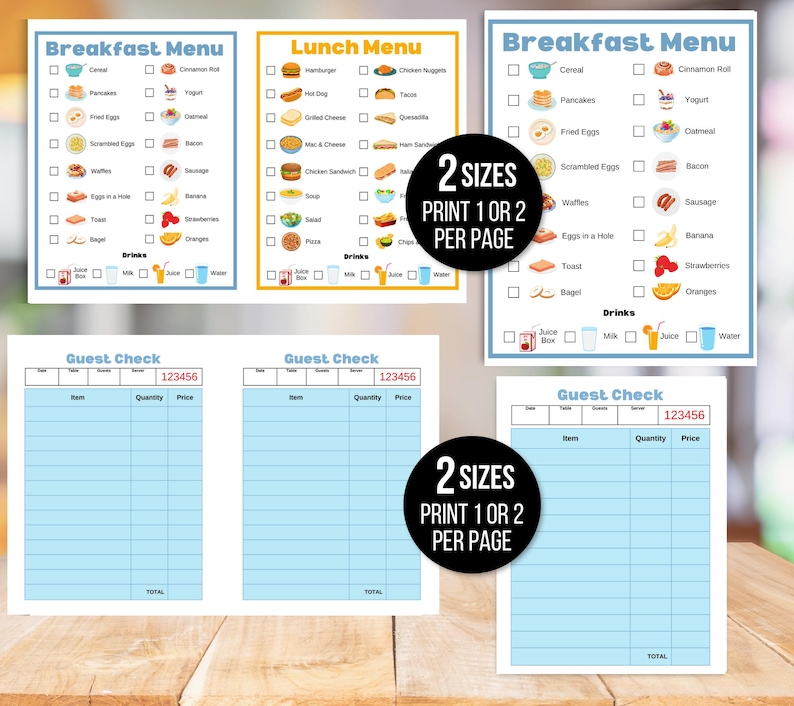 Pretend Play Menus, Pretend Restaurant Menus, Kids Play Menus, Kitchen ...