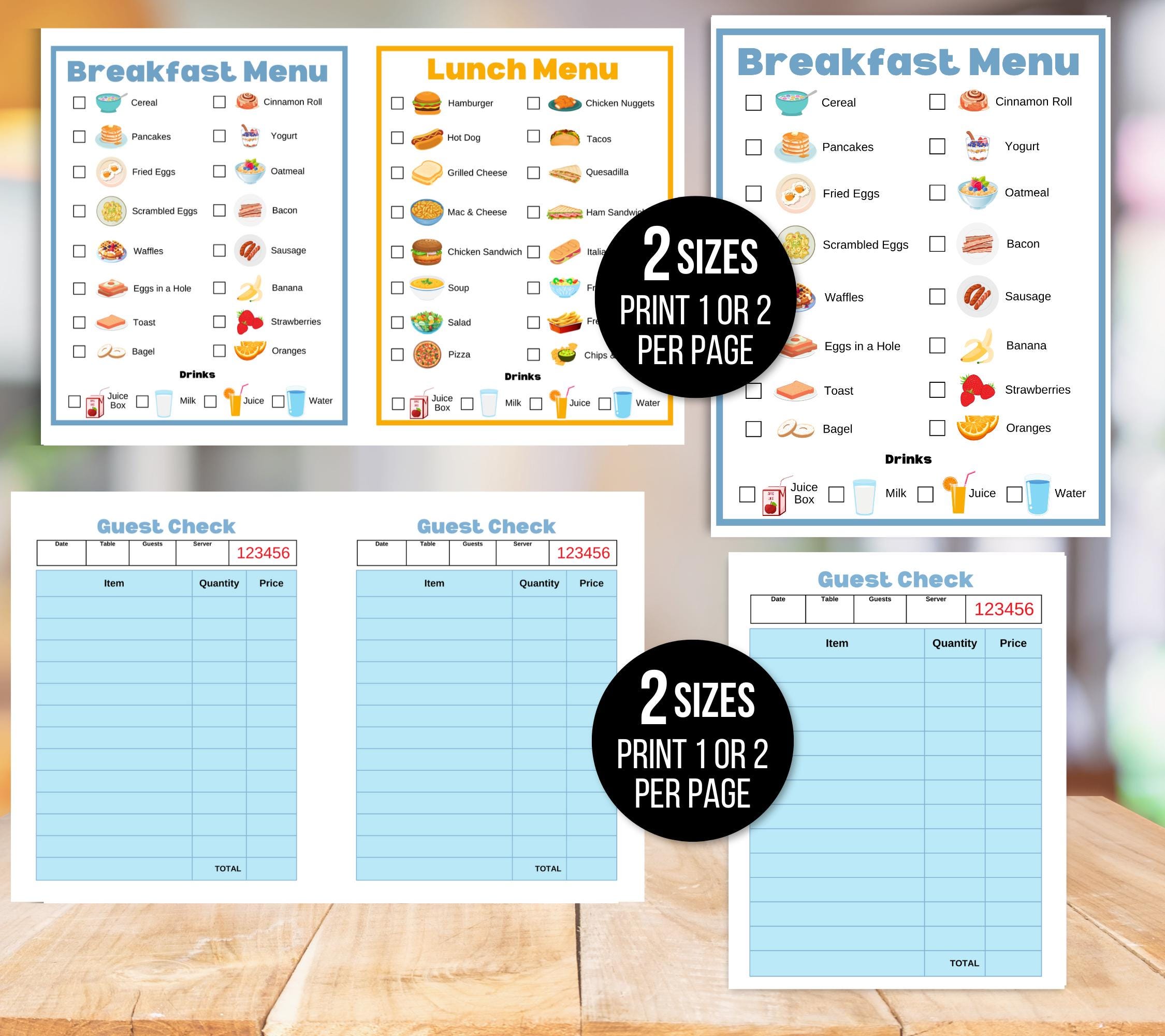 Pretend Play Menus, Pretend Restaurant Menus, Kids Play Menus, Kitchen ...