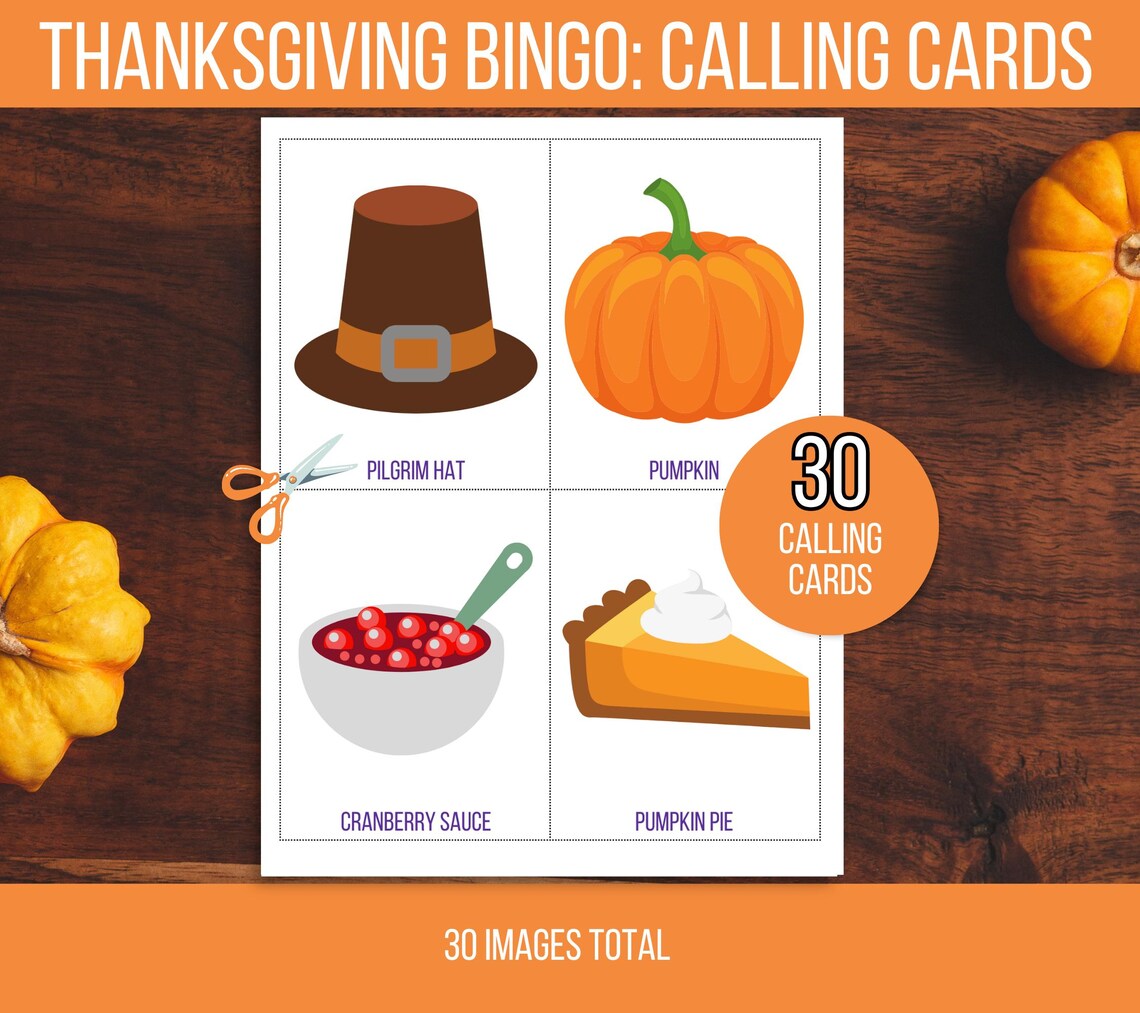 Thanksgiving Bingo, 30 Thanksgiving Bingo Cards, Thanksgiving Activity ...
