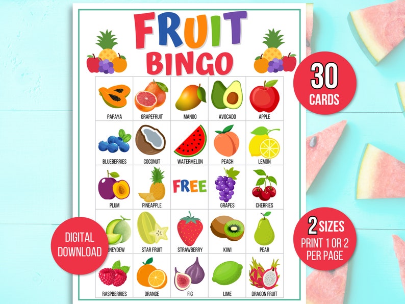 Fruit Bingo, 30 Printable Fruit Bingo Cards, Fruit Game, Fruit Party ...