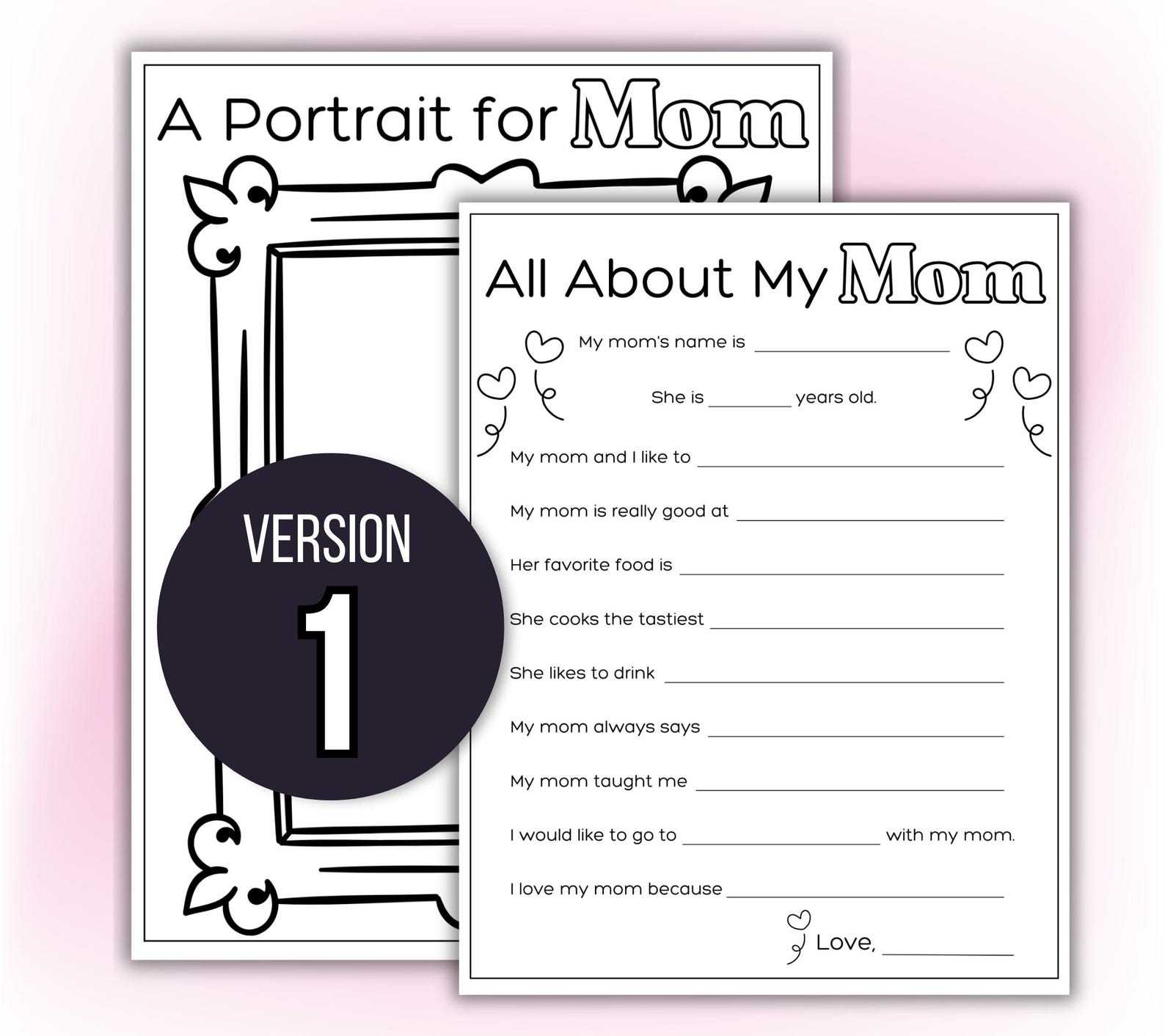 All About My Mom Fill in the Blanks Questionnaire, Mother's Day Craft ...