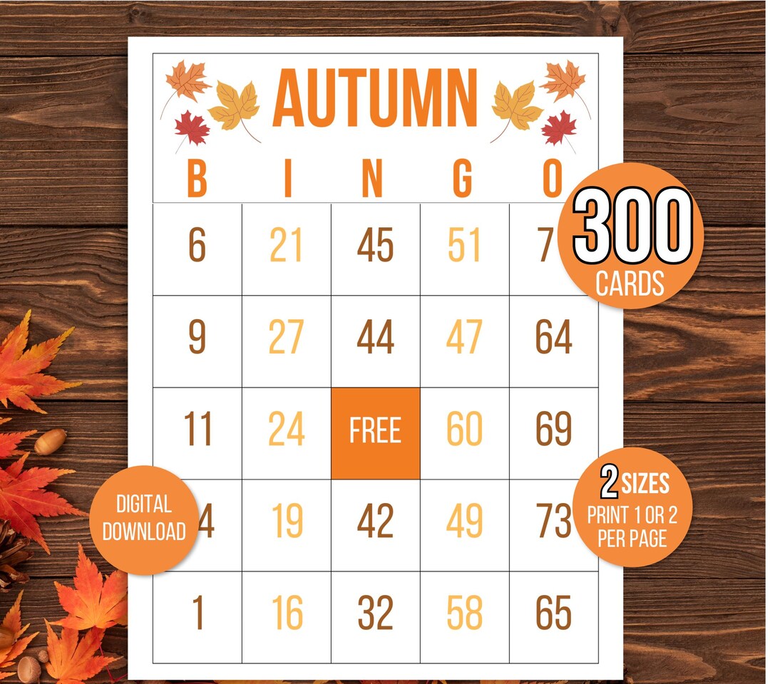 300 Autumn Bingo Cards, 1, 2, or 4 per Page, Autumn Party Game, Autumn ...