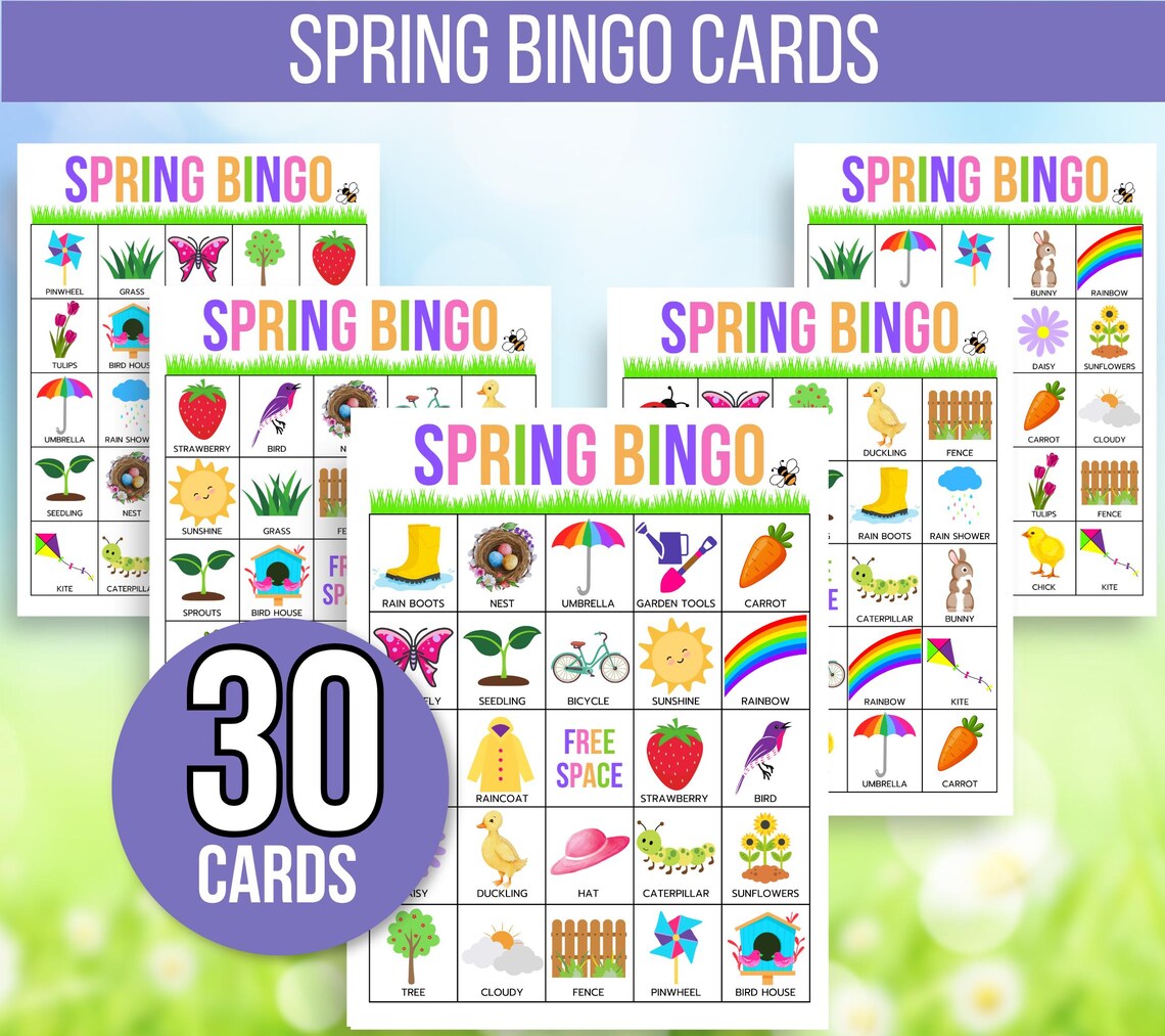 Printable Spring Bingo, 30 Spring Bingo Cards, Spring Activity for Kids ...
