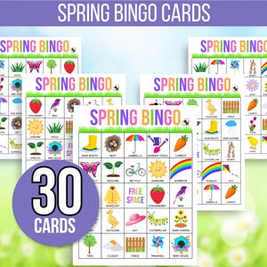 Printable Spring Bingo, 30 Spring Bingo Cards, Spring Activity for Kids ...