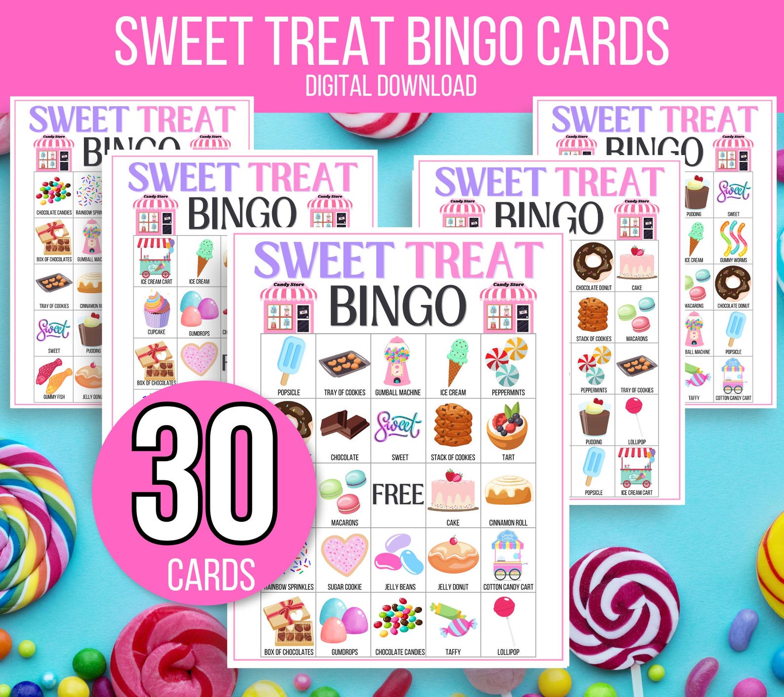 Sweet Treats Bingo, Candy Bingo, 30 Printable Candy Bingo Cards, Candy ...