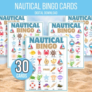Nautical Bingo, 30 Ocean Bingo Cards, Under the Sea Bingo, Sailing ...
