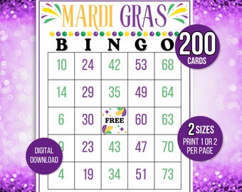 100 Mardi Gras Bingo Cards, Printable Mardi Gras Bingo, Mardi Gras ...