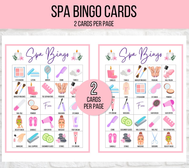 Spa Bingo, 40 Spa Bingo Cards, Spa Activity, Spa Party Game, Spa Game ...