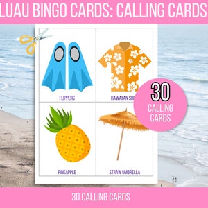 Luau Bingo, Aloha Bingo, Hawaiian Bingo, 30 Printable Luau Bingo Cards ...