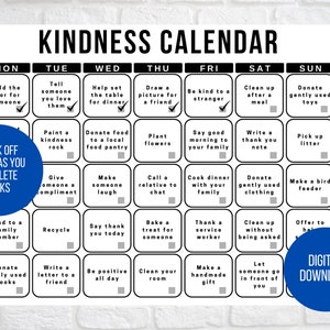 Kindness Calendar, Acts of Kindness Calendar, Kid's Kindness Challenge ...