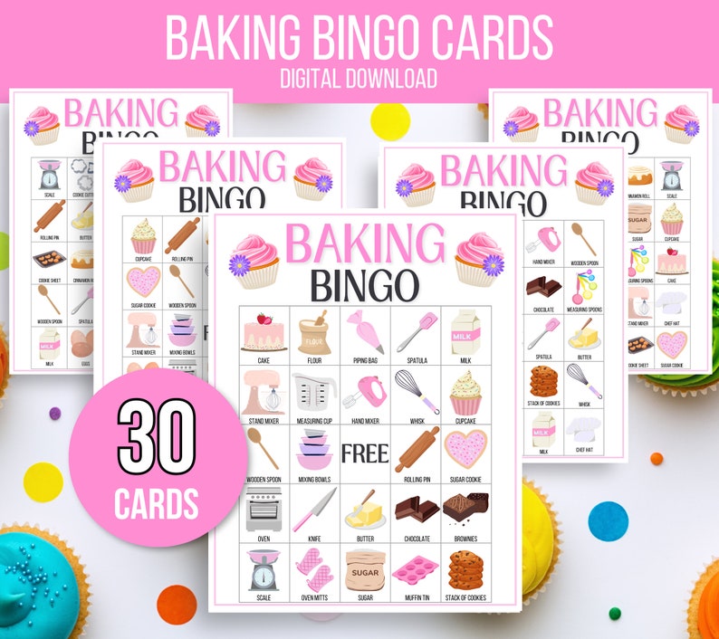 Baking Bingo, 30 Printable Baking Bingo Cards, Baking Birthday, Baking ...
