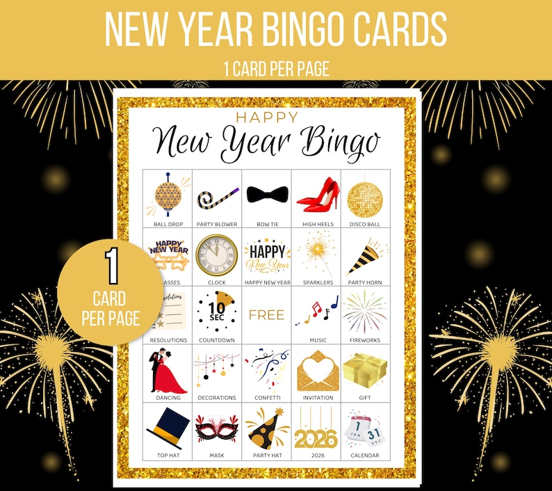 New Year's Bingo, 30 Happy New Year's Eve Bingo Cards, New Year's ...