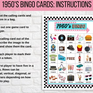 50s Bingo, 1950s Bingo, 30 Printable 1950s Bingo Cards, 50s Game, 50s ...