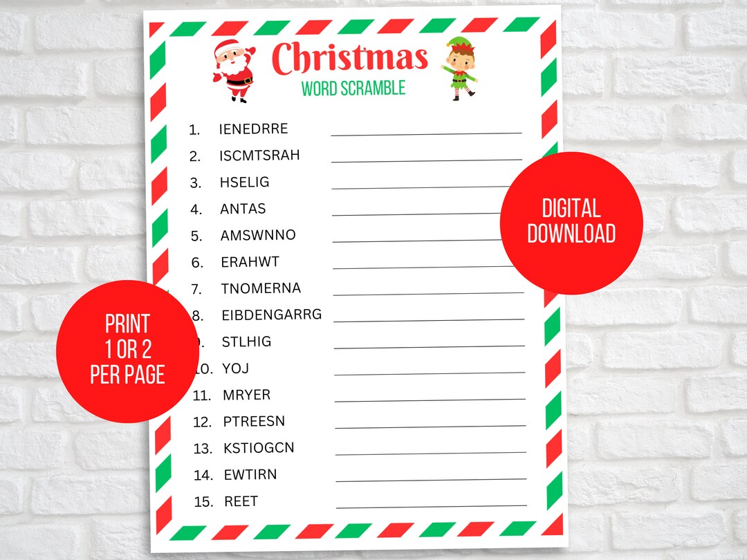 Christmas Word Scramble, Holiday Word Scramble, Fun Christmas Game ...