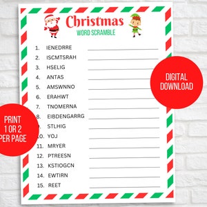 Christmas Word Scramble, Holiday Word Scramble, Fun Christmas Game ...