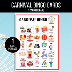 Carnival Bingo, Carnival Game, Carnival Party Activity, Carnival ...