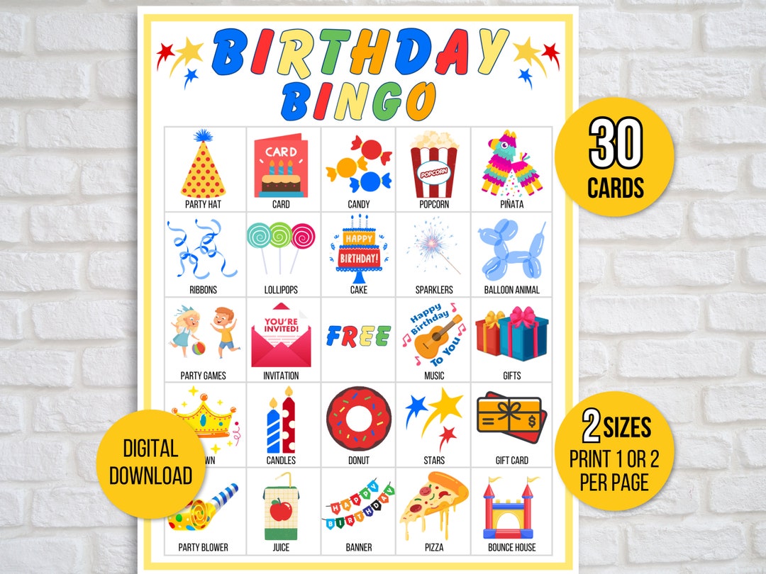 Birthday Bingo, 30 Birthday Party Bingo Cards, Birthday Game, Happy Birthday Bingo Board Game ...